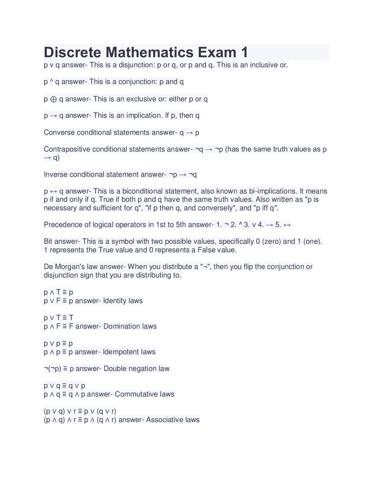 Discrete Mathematics Exam 1 - Scholarfriends